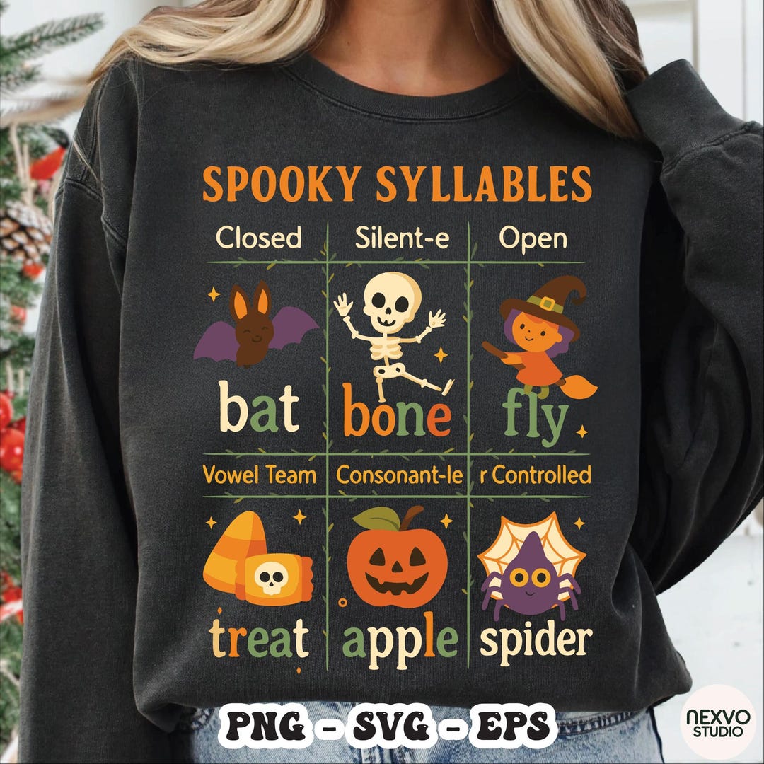Spooky Syllables SVG PNG, Halloween Teacher Shirt Design | Educational ...