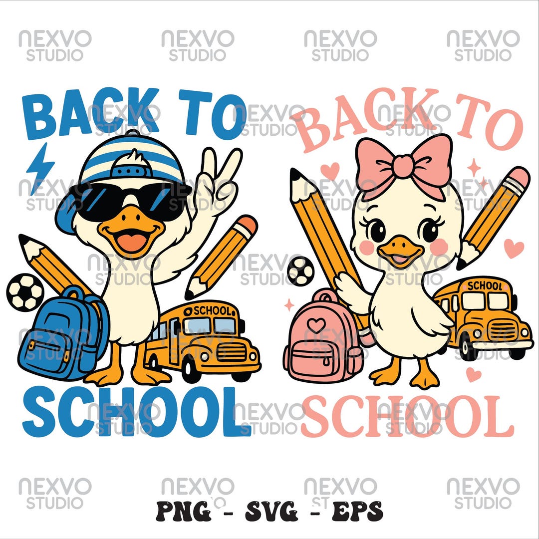 Back to School Duck Clipart: Boy & Girl School Design (PNG SVG EPS ...