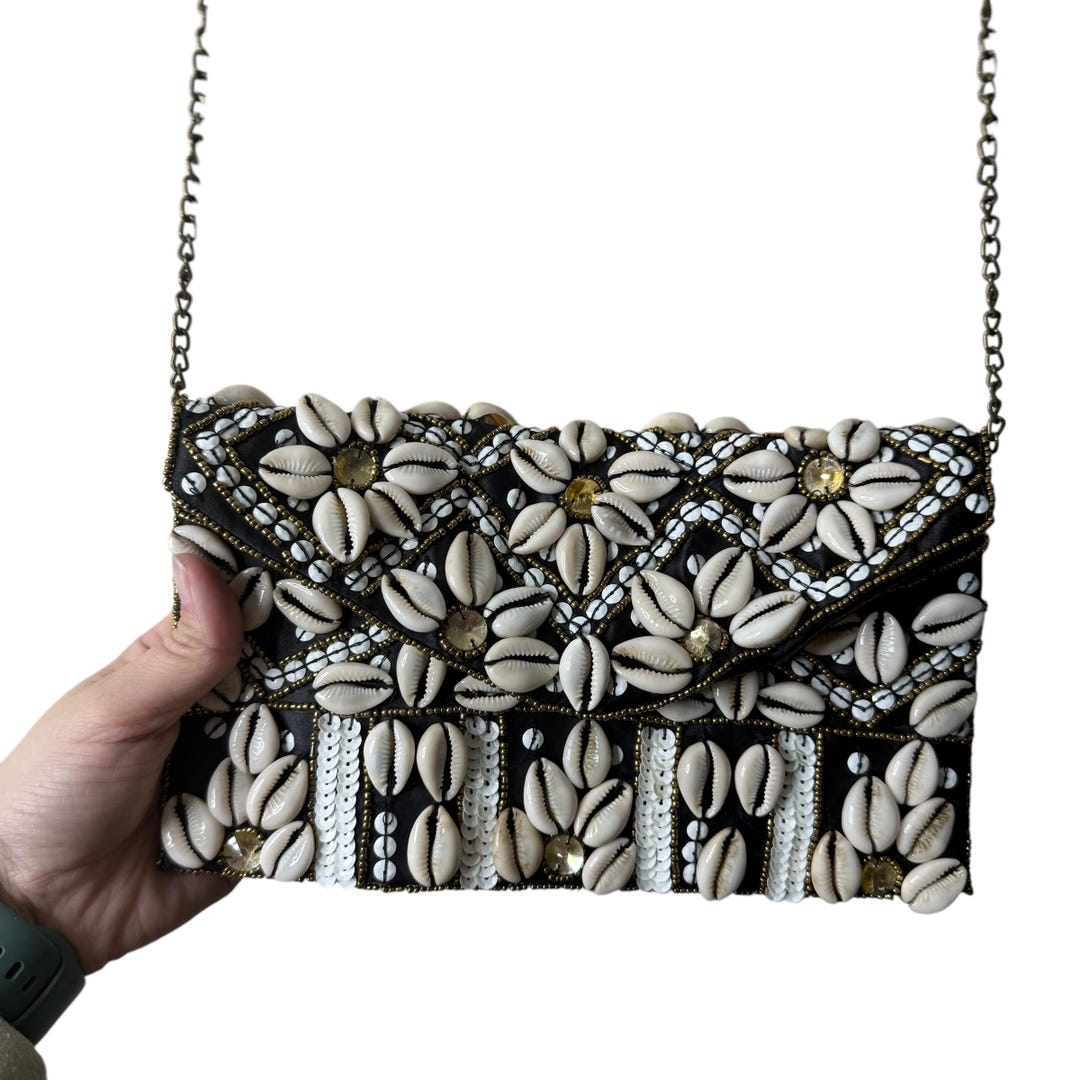 Vintage Clements Ribeiro Black Sequin Shell Embellished Crossbody Bag ...