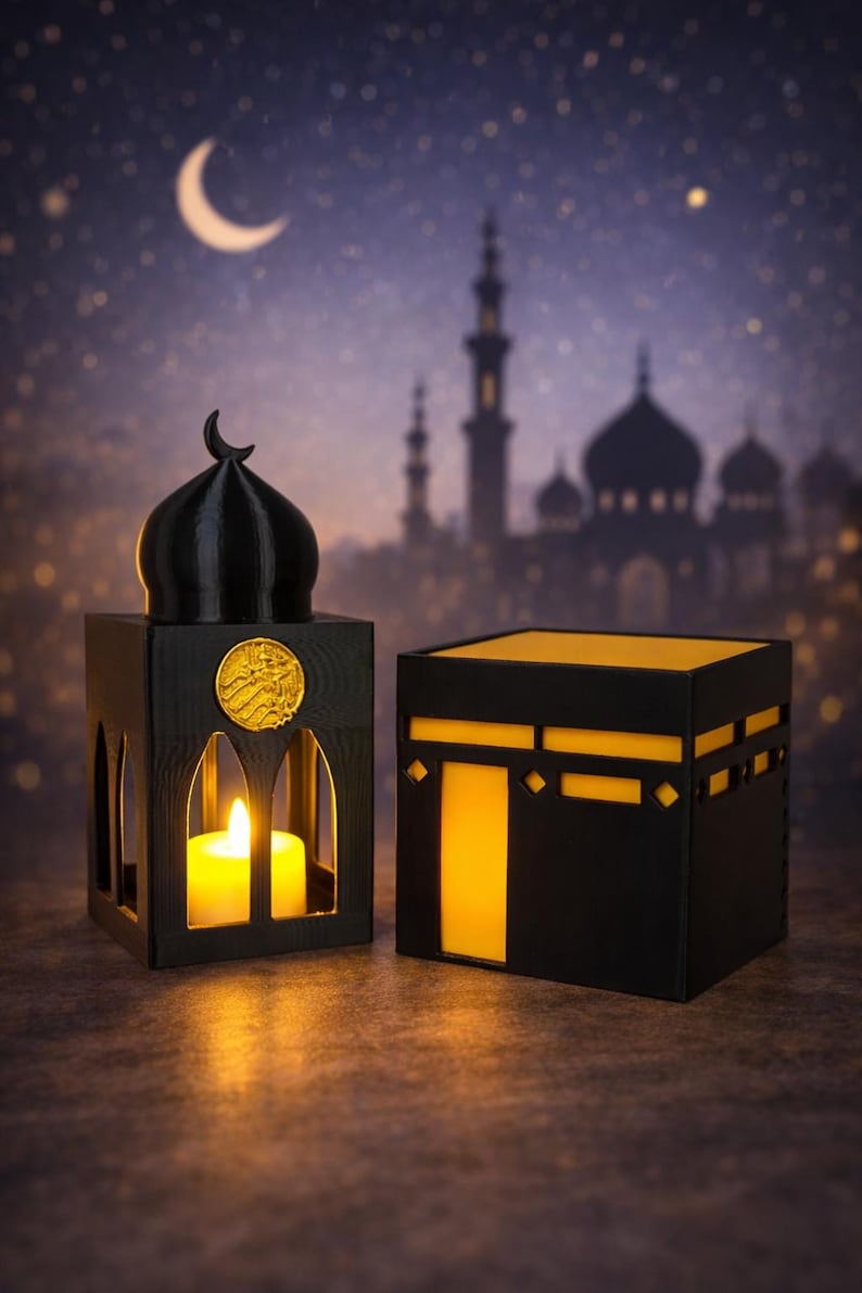 Kaaba and Islamic Masjid Lantern Tealight Candle Holder Set, Bismillah ...