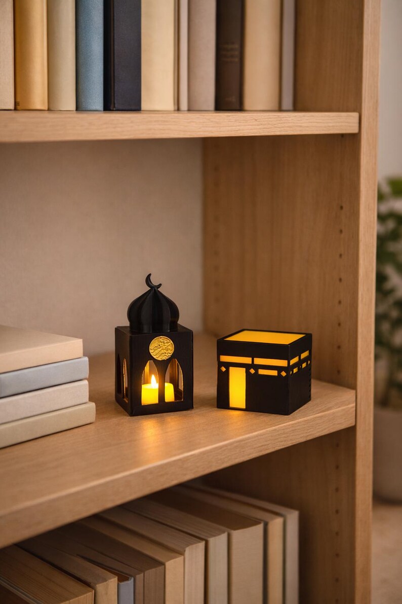 Kaaba and Islamic Masjid Lantern Tealight Candle Holder Set, Bismillah ...