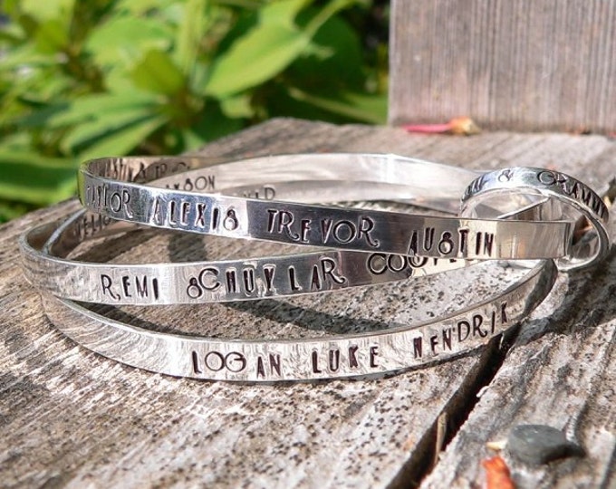 Heirloom Solid Sterling Silver Family Tree or Message Bangle Hand ...