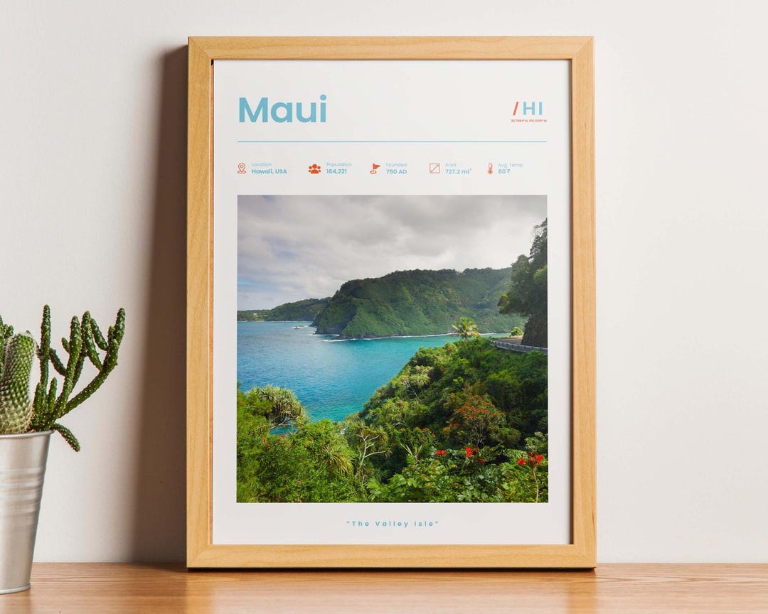 Maui Hawaii Travel Poster, Hawaiian Wall Art, Tropical Island Poster ...