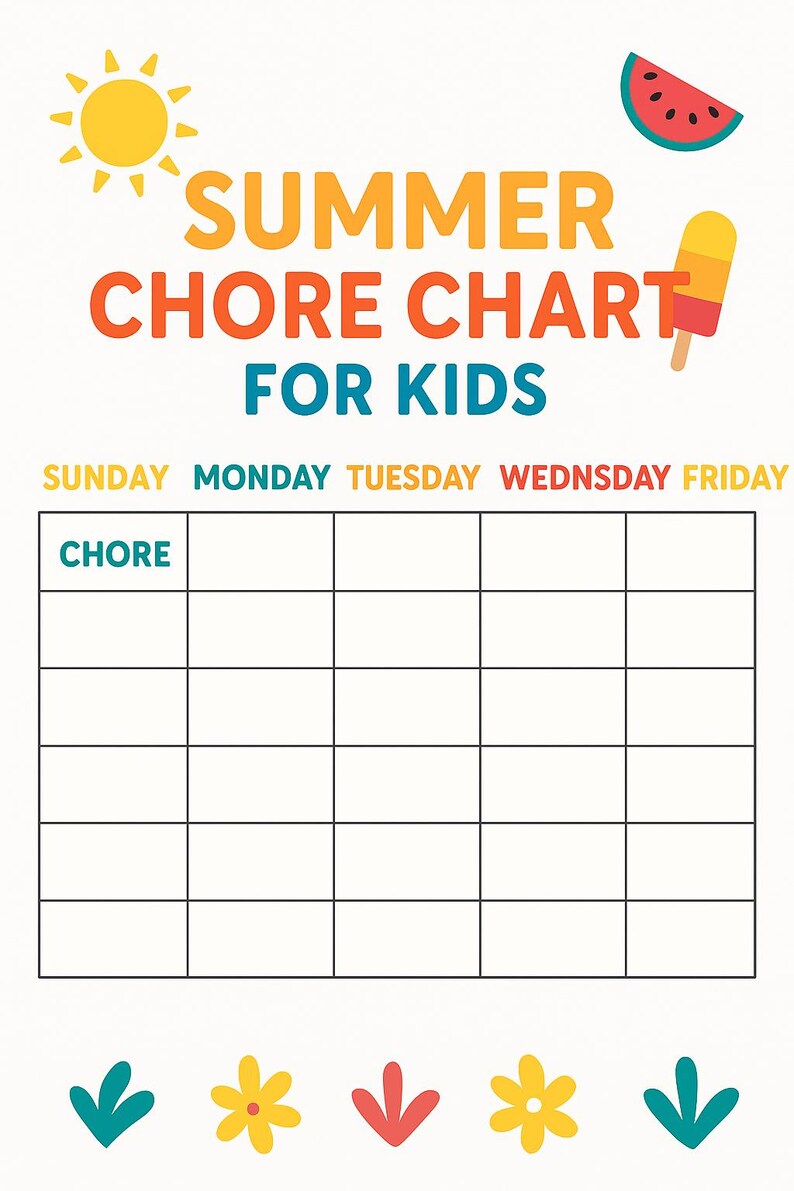 Printable Kids Summer Chores Chart | Fun & Functional | Editable Chore ...