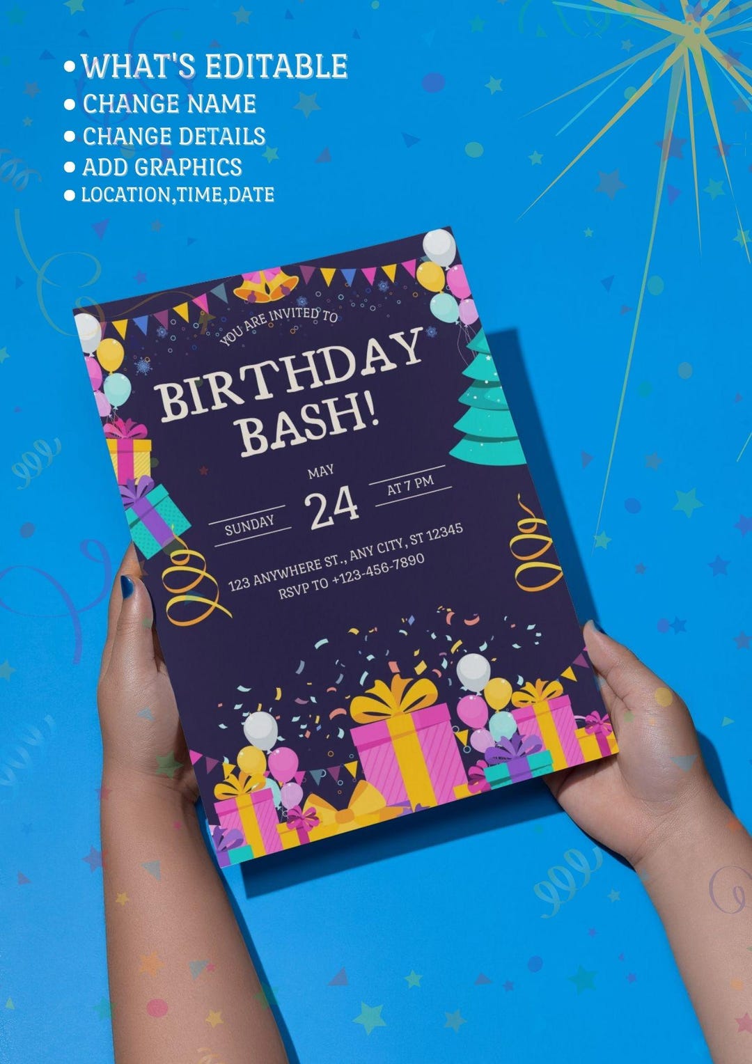 Editable Birthday Flyer Template Digital Birthday Flyer Purple Canva ...