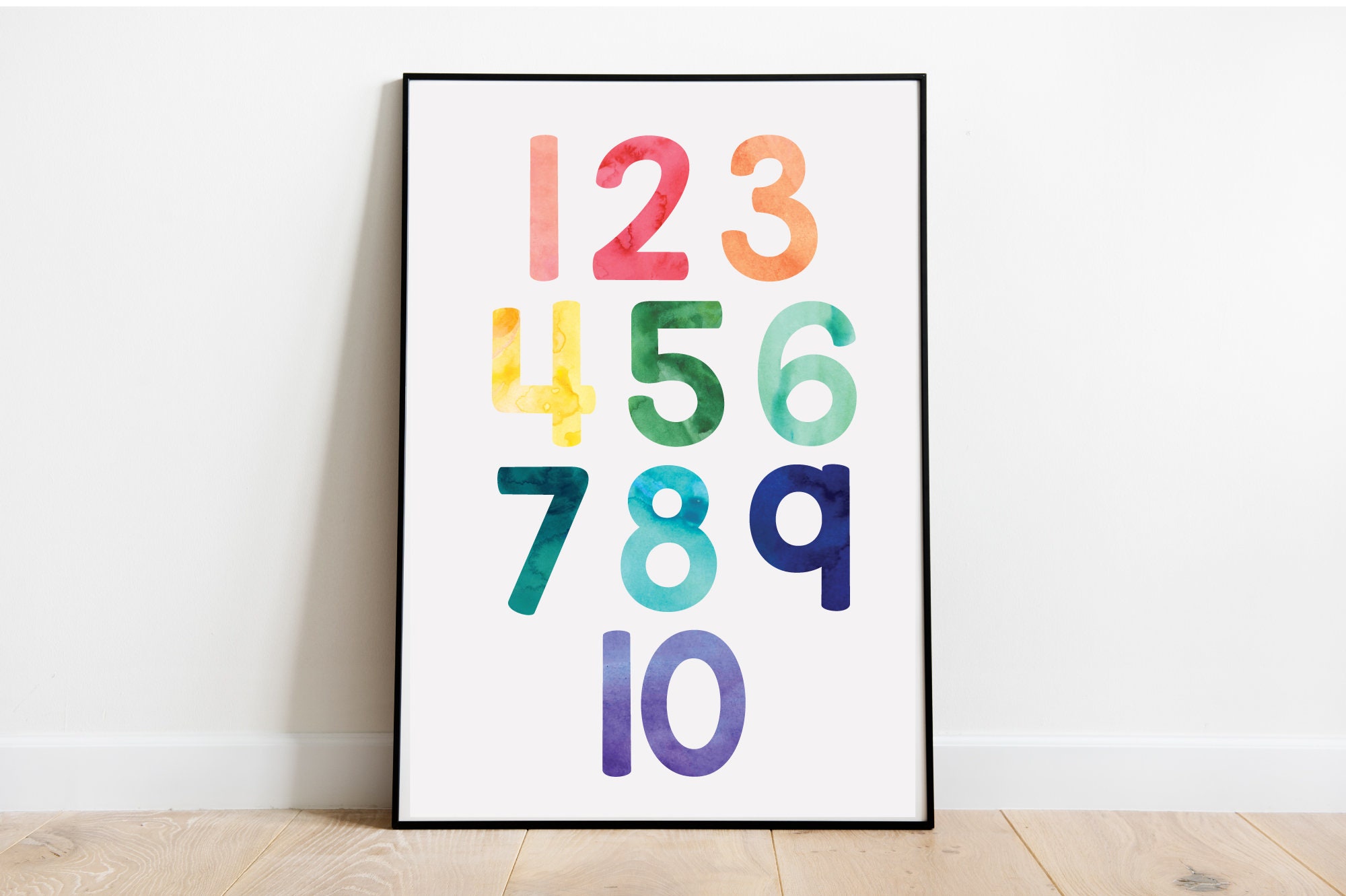 Numbers 1-10 Colorful Watercolor Rainbow Playroom Decor Bright | Etsy