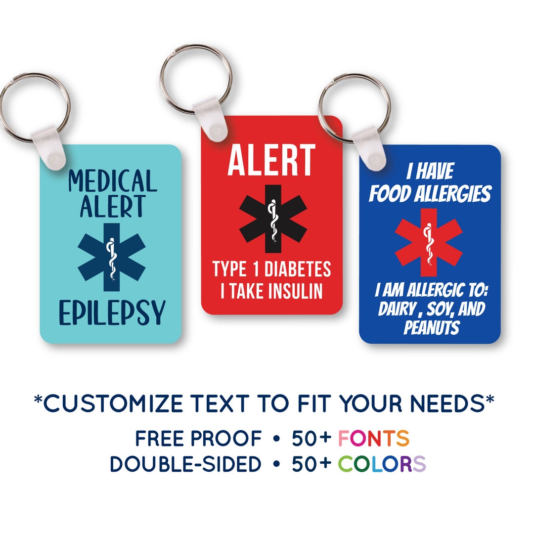 Custom Medical or Allergy Alert Key Chain Personalized Food Allergy ...