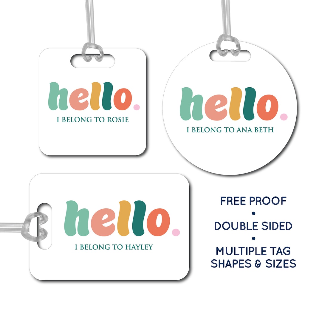 Retro Hello Preppy Luggage Tag Monogrammed Preppy Travel School ...