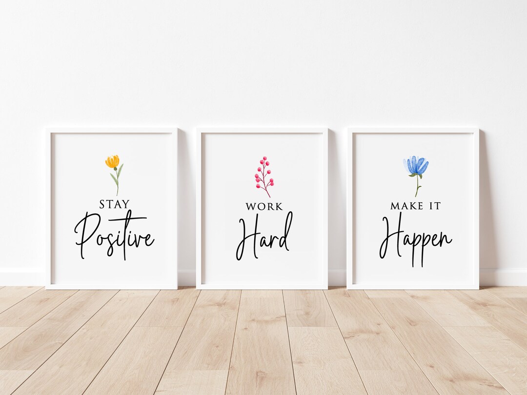 Motivational Wall Art Set of 3 Stay Positive Work Hard Make It Happen ...