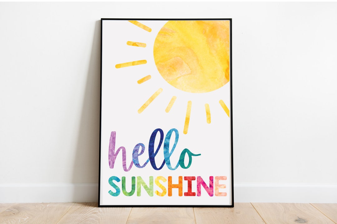 Hello Sunshine Colorful Watercolor Rainbow Playroom Decor Nursery Print ...