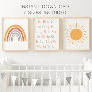 Rainbow Alphabet Sun Nursery Wall Art Set of 3 Printables Abstract ...
