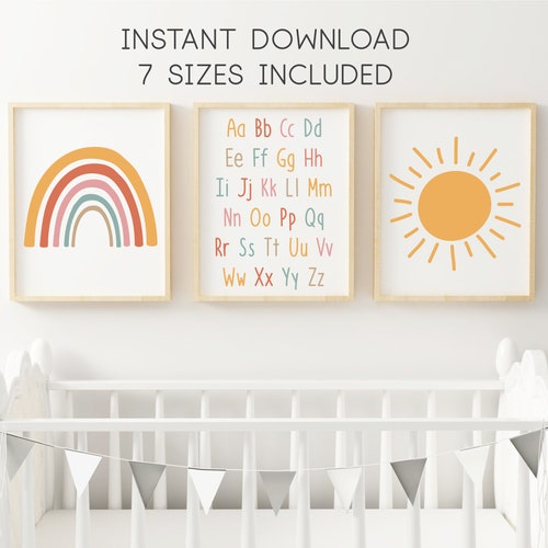 Rainbow Alphabet Sun Nursery Wall Art Set of 3 Printables - Etsy