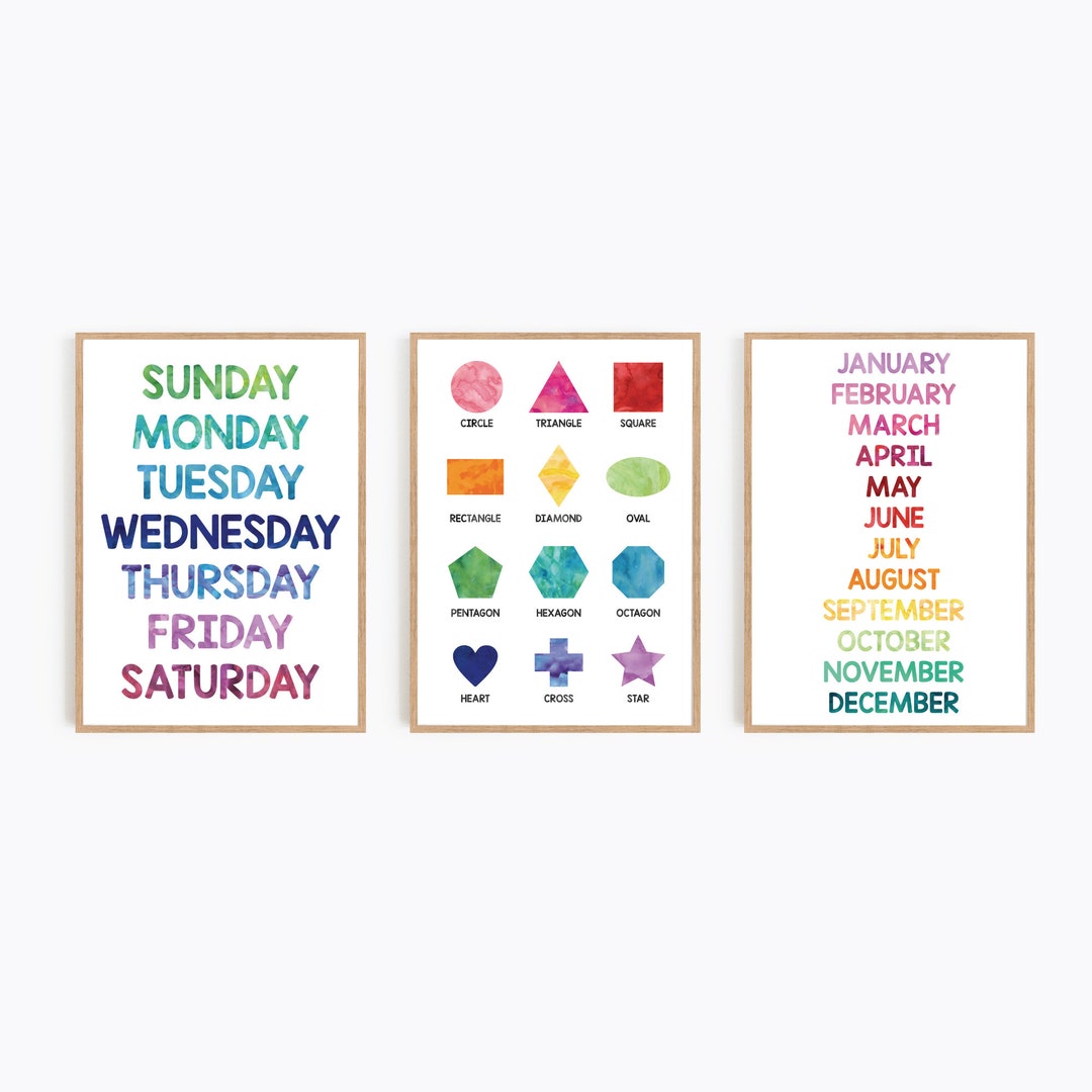 Playroom Wall Decor Days Shapes Months Watercolor Rainbow Nursery Wall ...