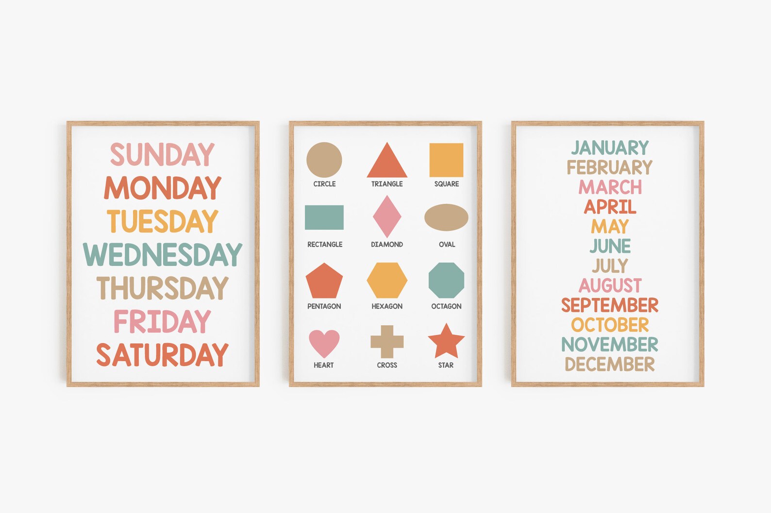 Playroom Wall Art Months of the Year Days of the Week Shapes Set of 3 ...