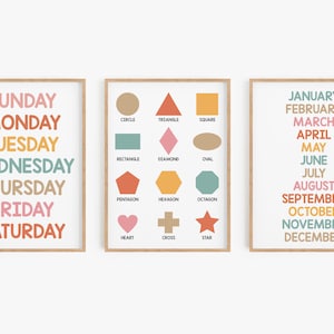 Playroom Wall Art Months of the Year Days of the Week Shapes Set of 3 ...