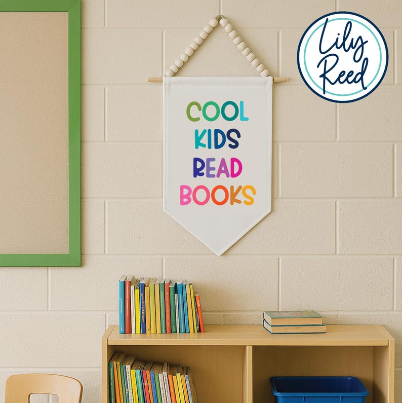 Cool Kids Read Books Sign Pennant Flag - Children's Room Wall Decor ...