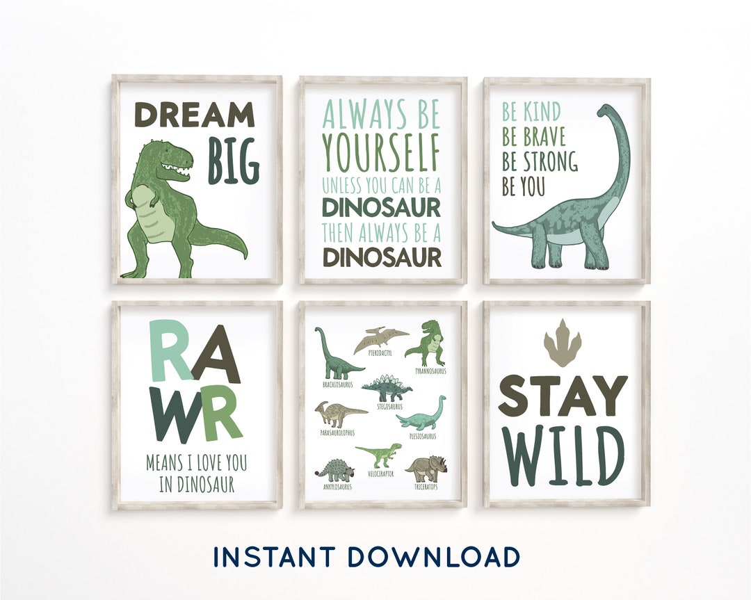 Dinosaur Wall Art Decor Set of 6 Boys Nursery Art Dinosaur Playroom ...