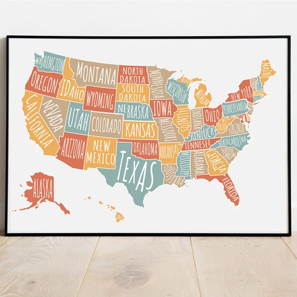 United States Map Poster - Etsy