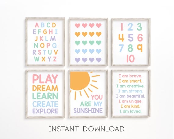 Playroom Pastel Wall Art Alphabet Numbers You Are My Sunshine - Etsy