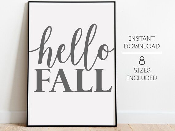 Hello Fall Printable Wall Art Download Watercolor Brushstroke | Etsy