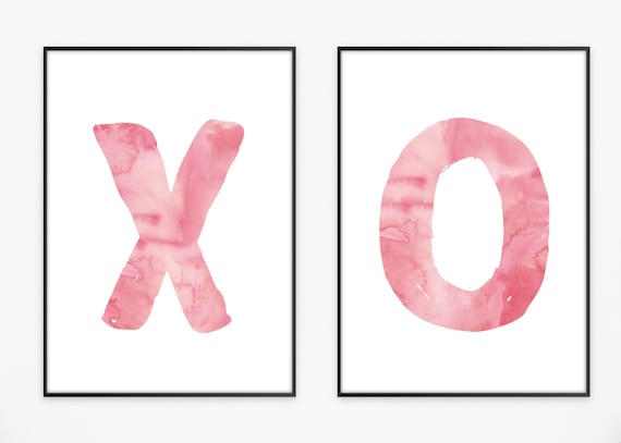 X and O Print Set Watercolor Pink Printable Baby Room Wall Art | Etsy