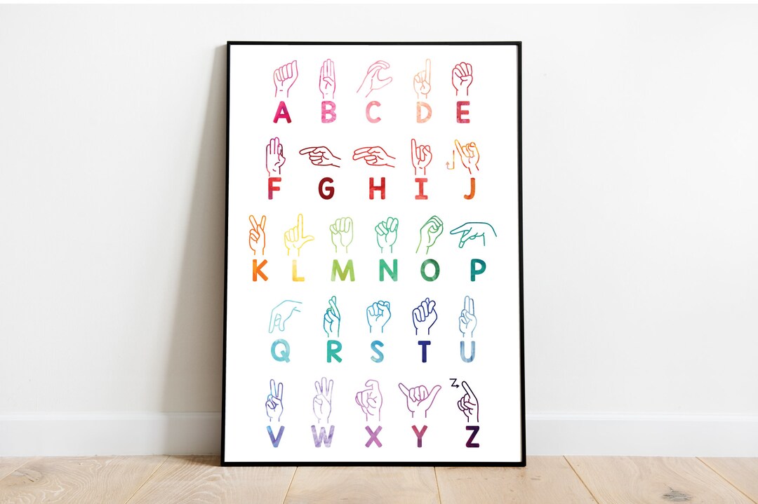 ASL Alphabet Poster: Watercolor Sign Language Playroom School Art ...