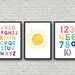 Playroom Wall Decor Alphabet Sun Numbers Watercolor Rainbow Nursery ...