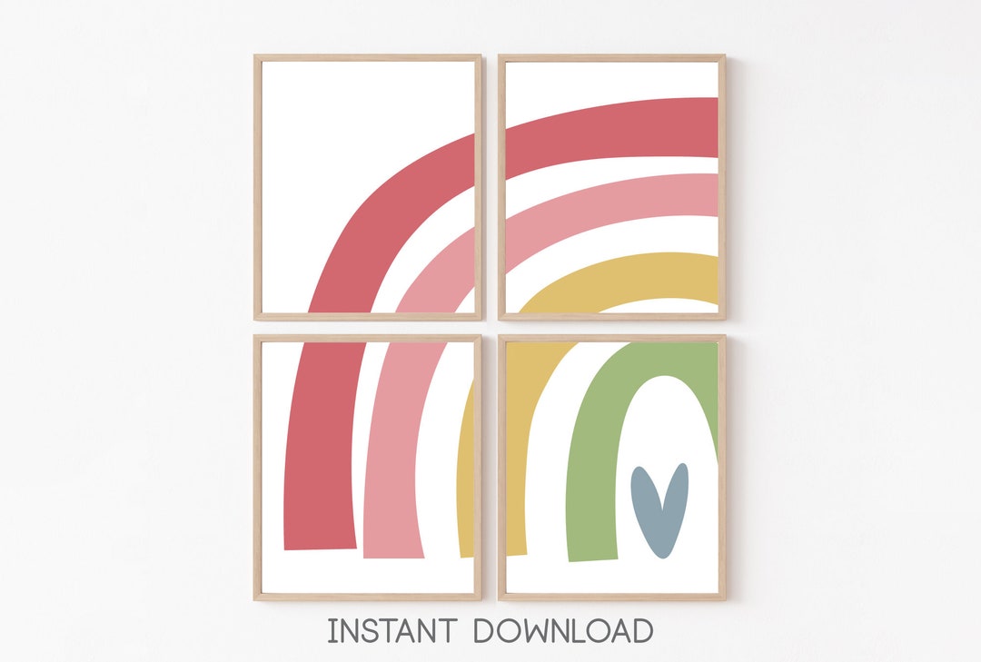 Rainbow and Heart Nursery Wall Art Baby Room Decor Modern Playroom ...