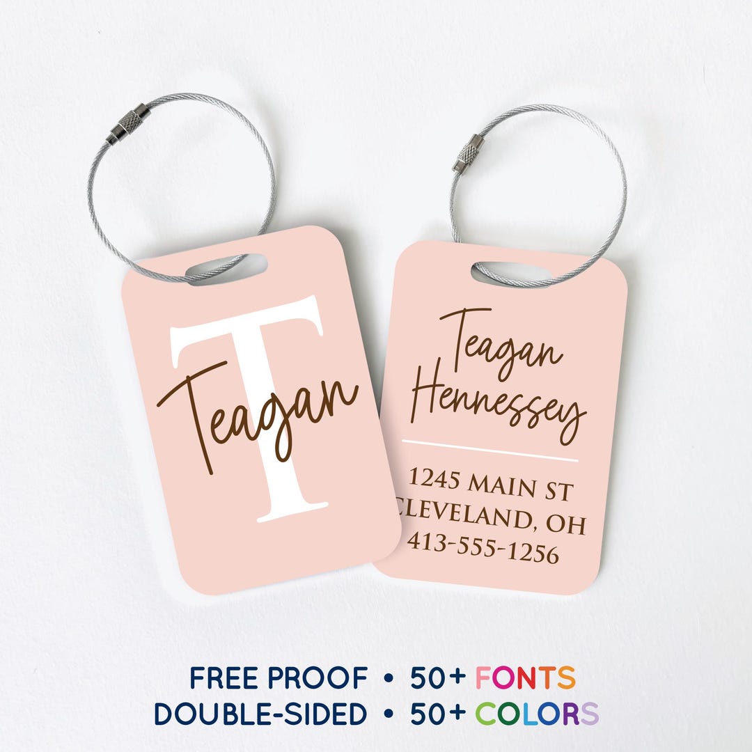 Monogram Initial Luggage Tag - Monogrammed Travel School Backpack Bag ...