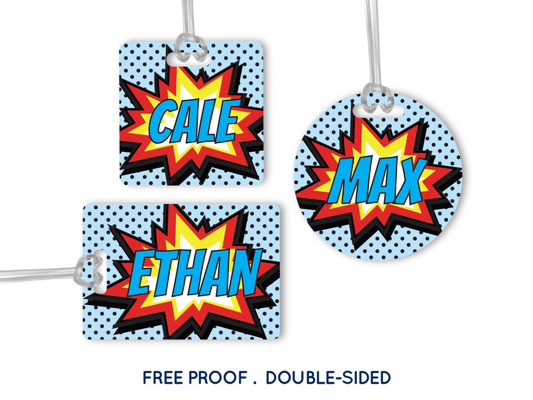 Comic Book Superhero Luggage Tag - Monogrammed Travel School Backpack ...