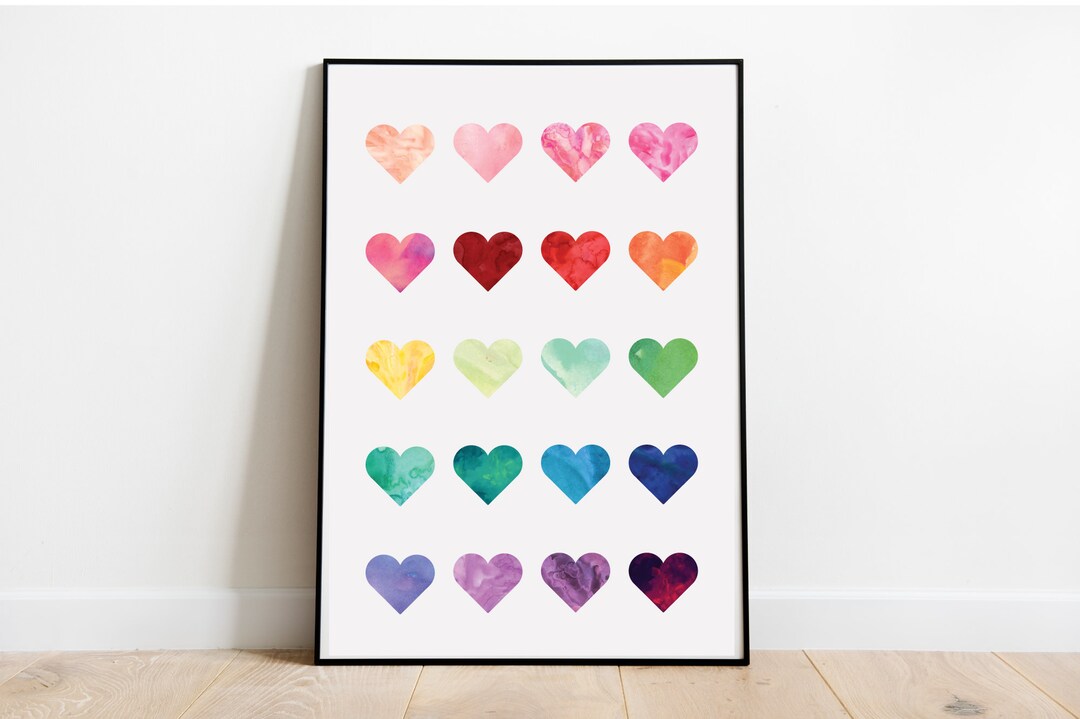 Hearts Colorful Watercolor Rainbow Playroom Decor Bright Baby Nursery ...