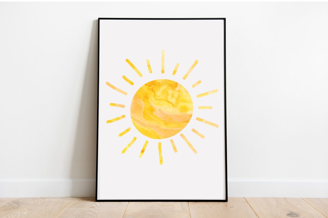 Sun Watercolor Playroom Decor Bright Baby Nursery Print Modern Wall Art ...