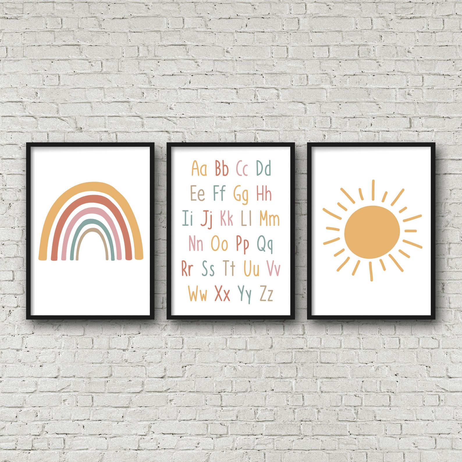 Rainbow Alphabet Sun Nursery Wall Art Set of 3 Printables | Etsy