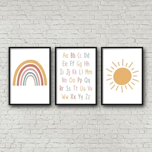 Rainbow Alphabet Sun Nursery Wall Art Set of 3 Printables Abstract ...