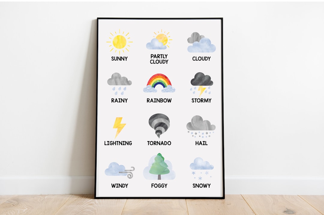 Weather Colorful Watercolor Rainbow Playroom Decor Nursery Print Wall ...