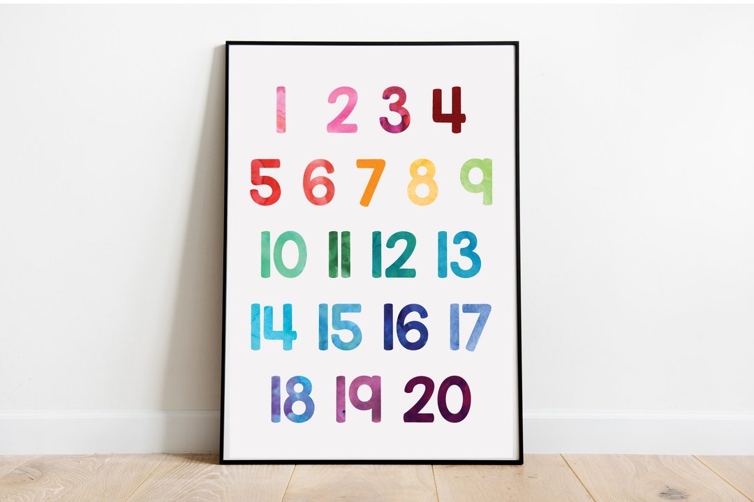 Numbers 1-20 Colorful Watercolor Rainbow Playroom Decor Bright - Etsy