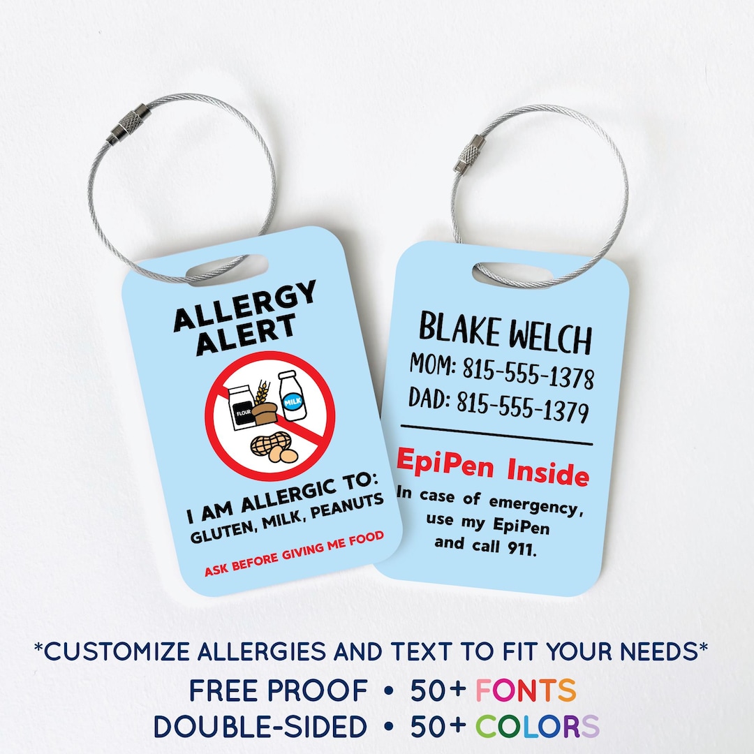 Custom Allergy Alert Bag Tag - Personalized Food Environmental Allergy ...