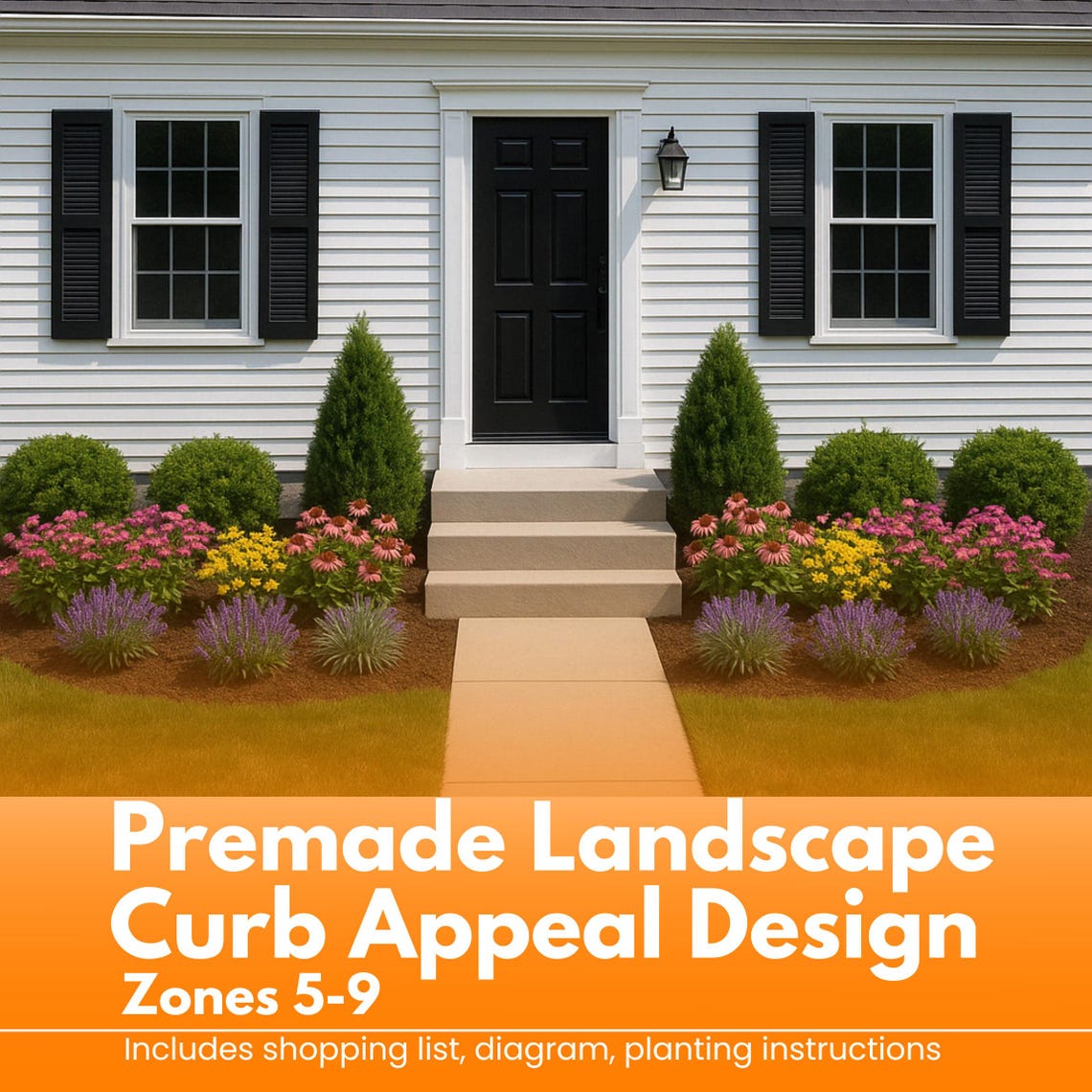 Premade Landscape Front Yard Design, Landscape Zone 5-9, Curb Appeal ...