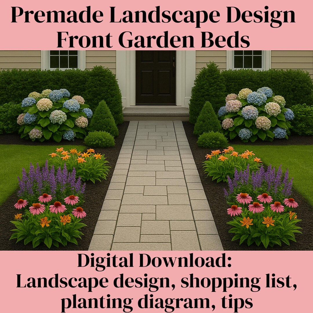 DIY Front Yard Landscape, Front Landscape Design, Curb Appeal, Digital ...