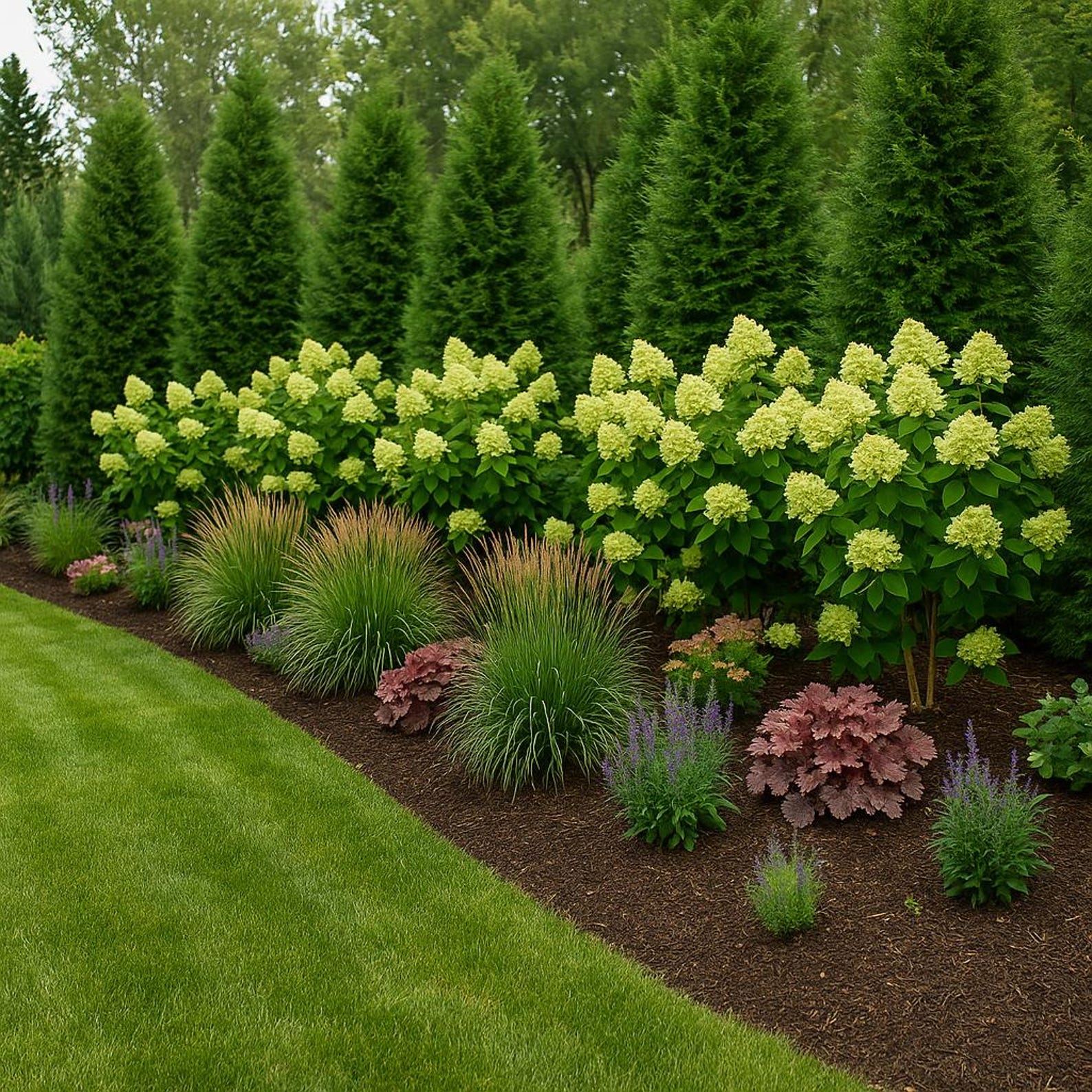 Privacy Hedge Backyard Layout, Arborvitae Landscape, DIY Privacy Hegde ...