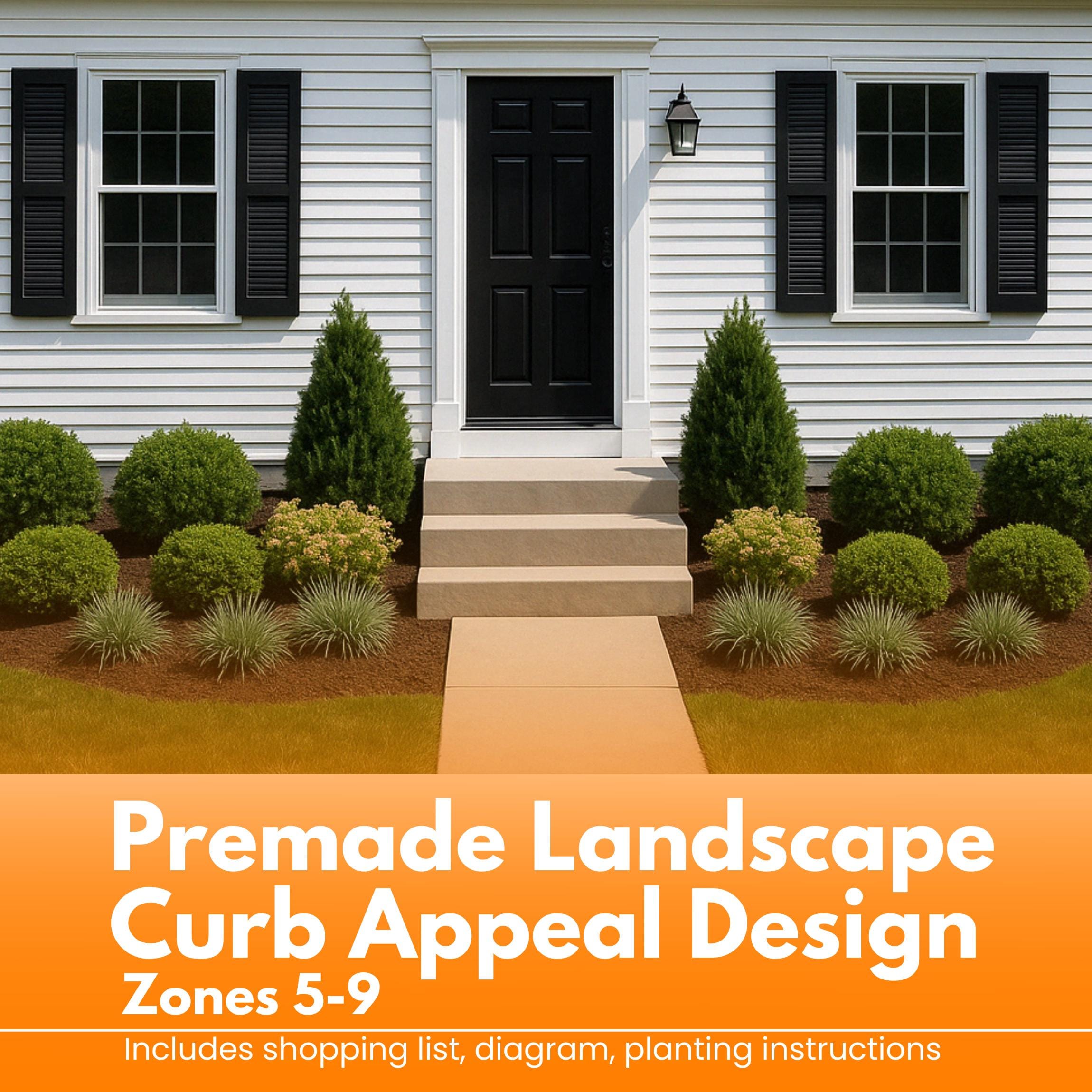 Premade Landscape Front Yard Design, Landscape Zone 5-9, Curb Appeal Landscaping, Foundation ...