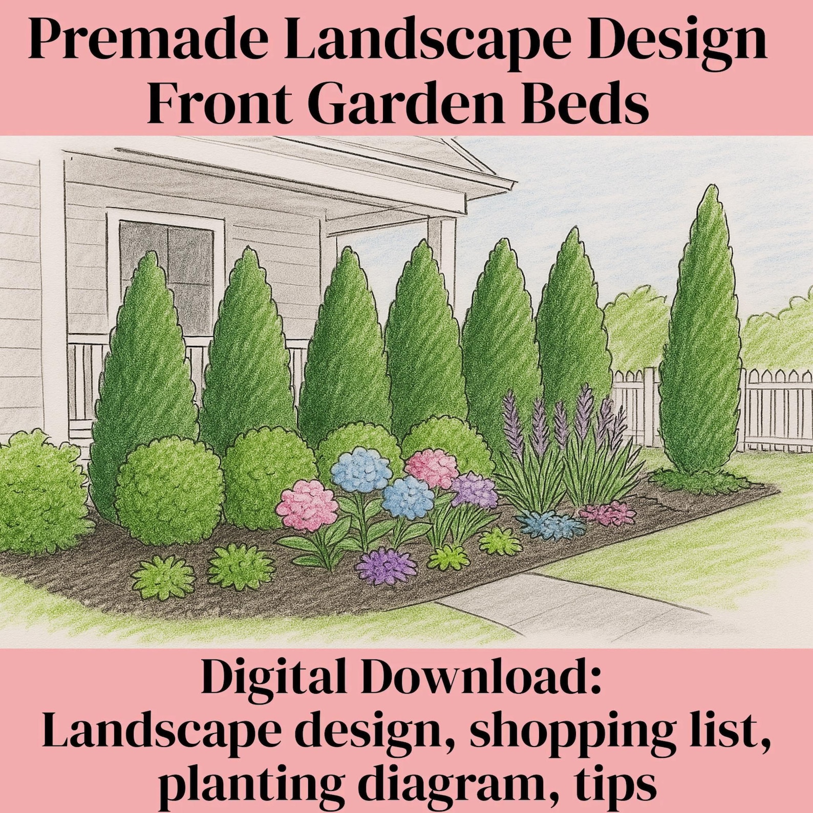 Ready to Use Premade Landscape Design, Front Landscape Zone 5-9 Curb ...