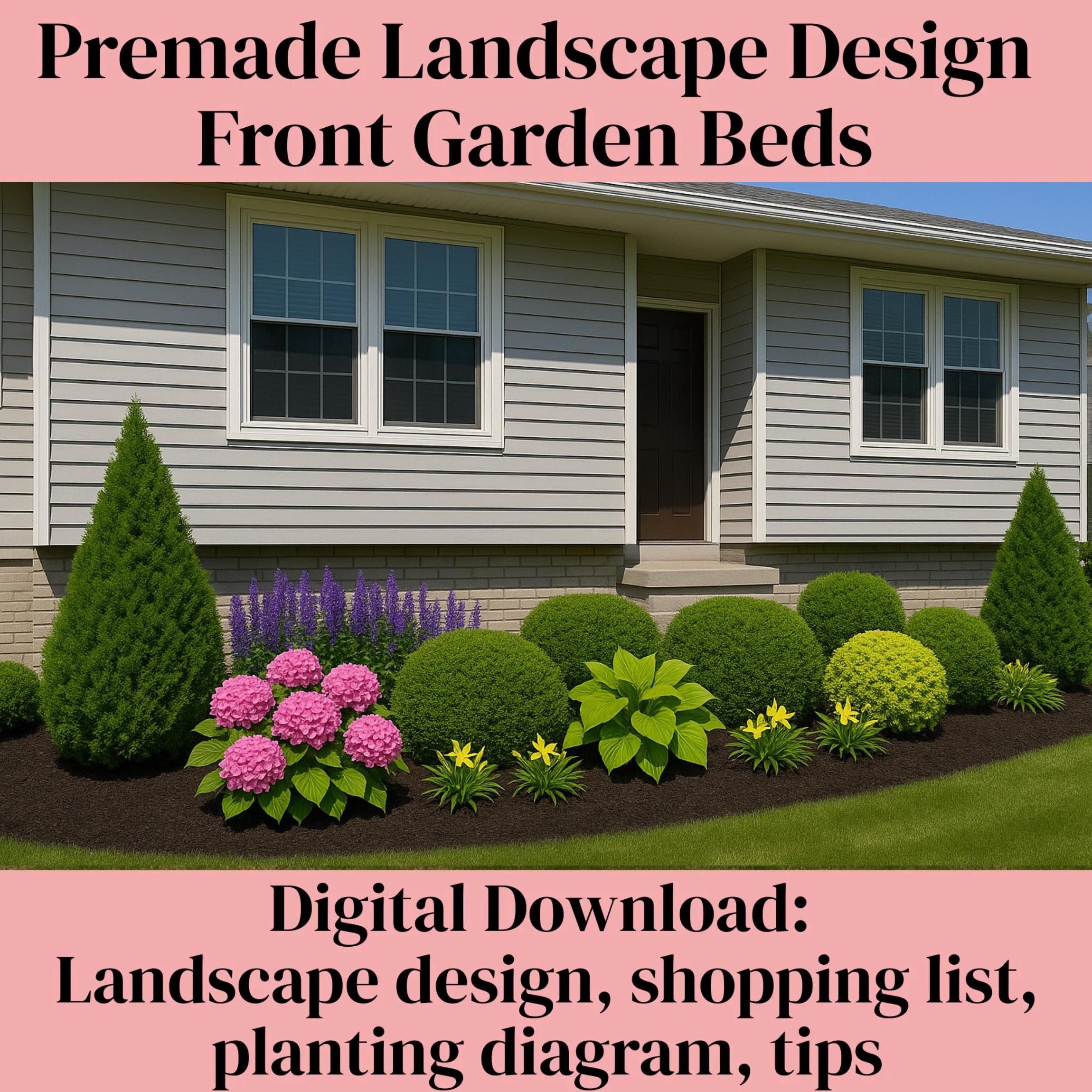 Premade Landscape Design, Front Landscape, Zone 5-9, Curb Appeal Landscaping, Evergreen ...