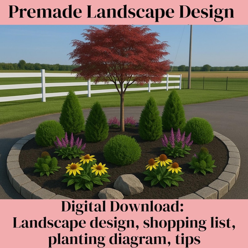 Ready to Use Driveway Island Landscape, Circular Garden Design ...