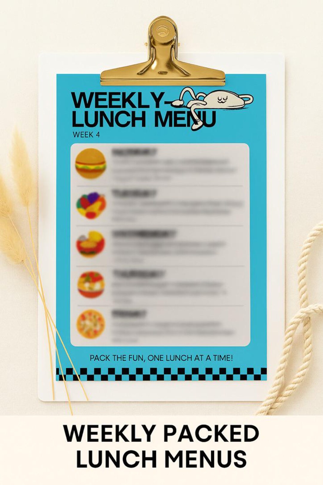 4-week School Lunch Menu PDF Packed Lunch Ideas for Kids Printable Meal ...