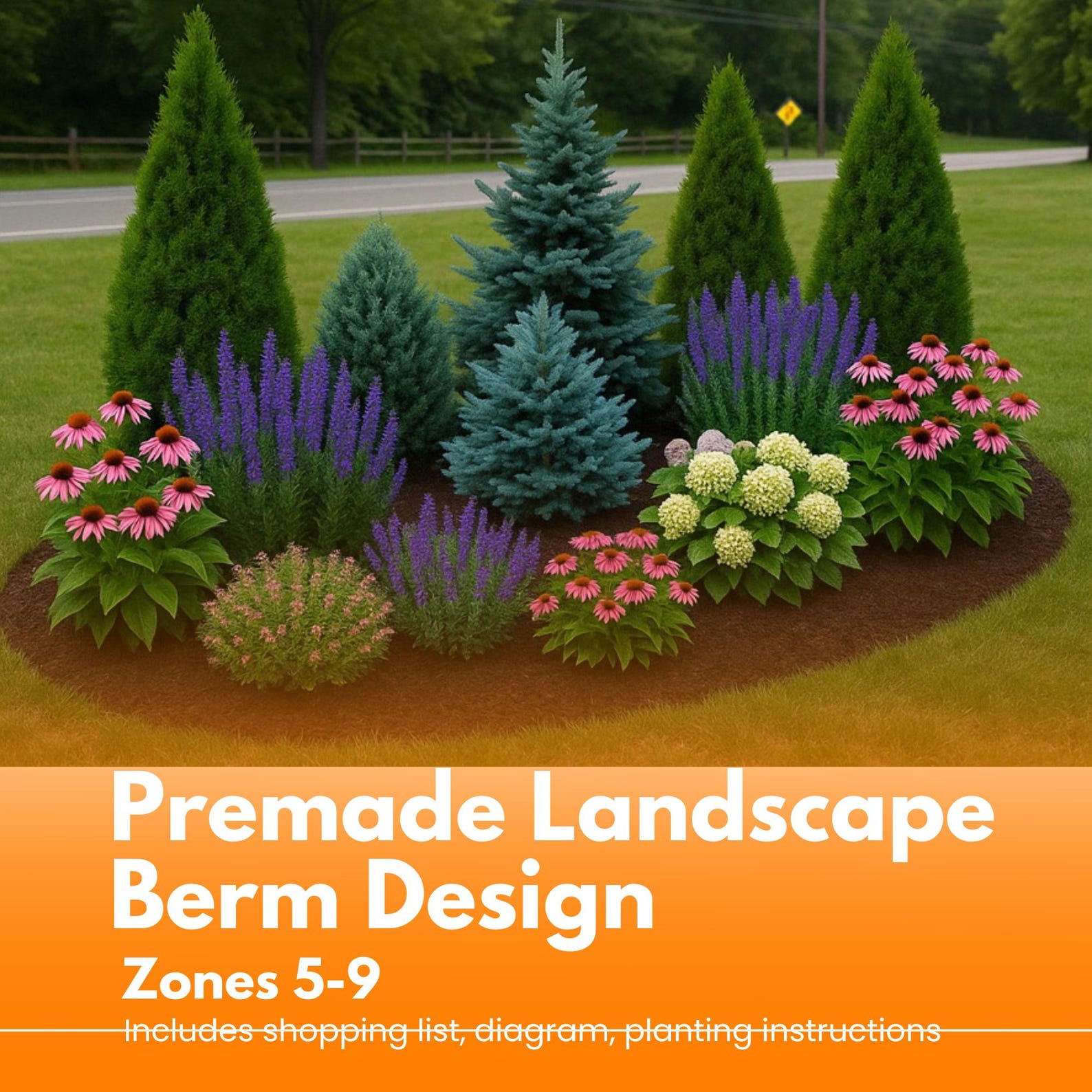 Premade Landscape Berm Design, Landscape Berm Zone 5-9, Curb Appeal ...