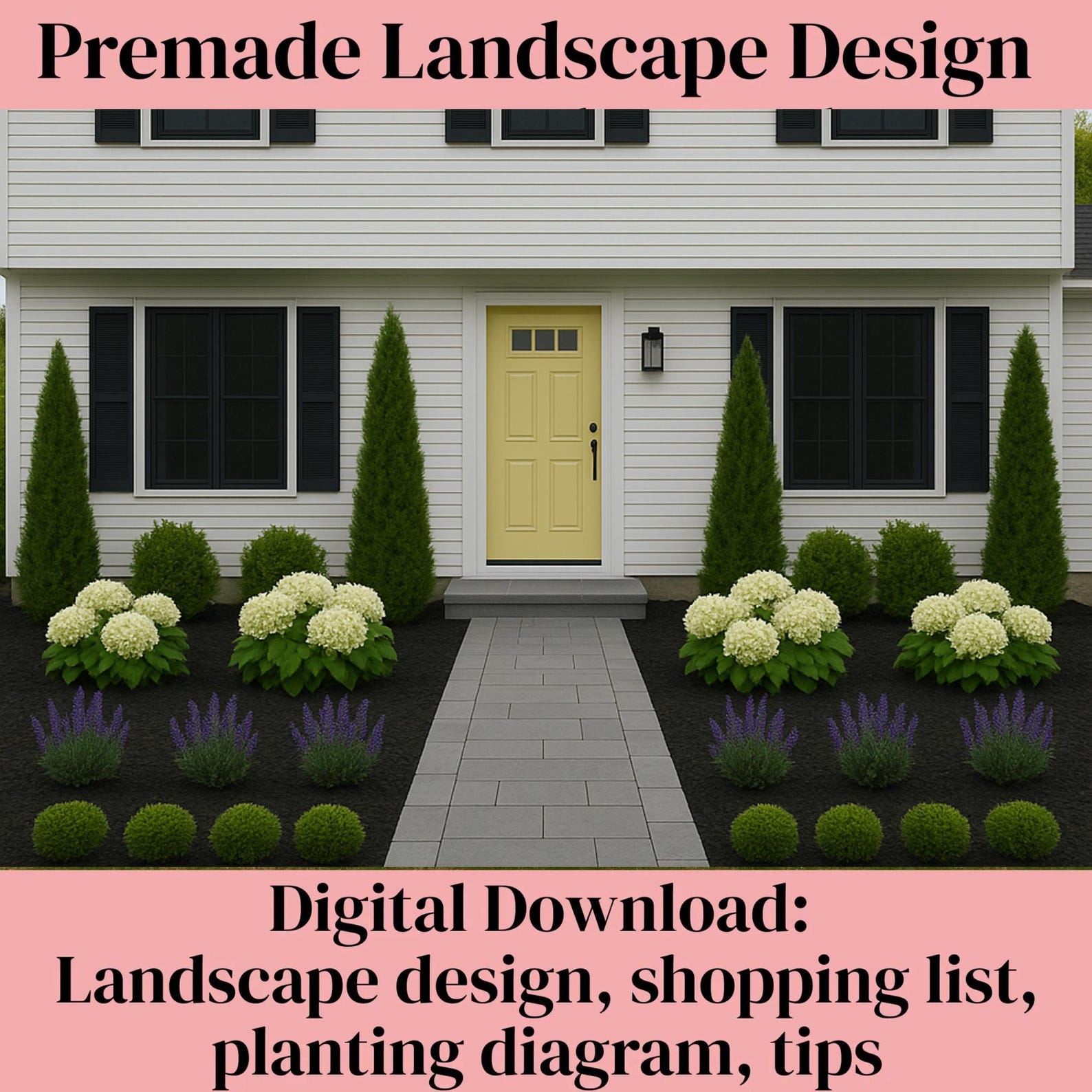 Premade Landscape Design, Front Landscape, Zone 5-9, Curb Appeal ...