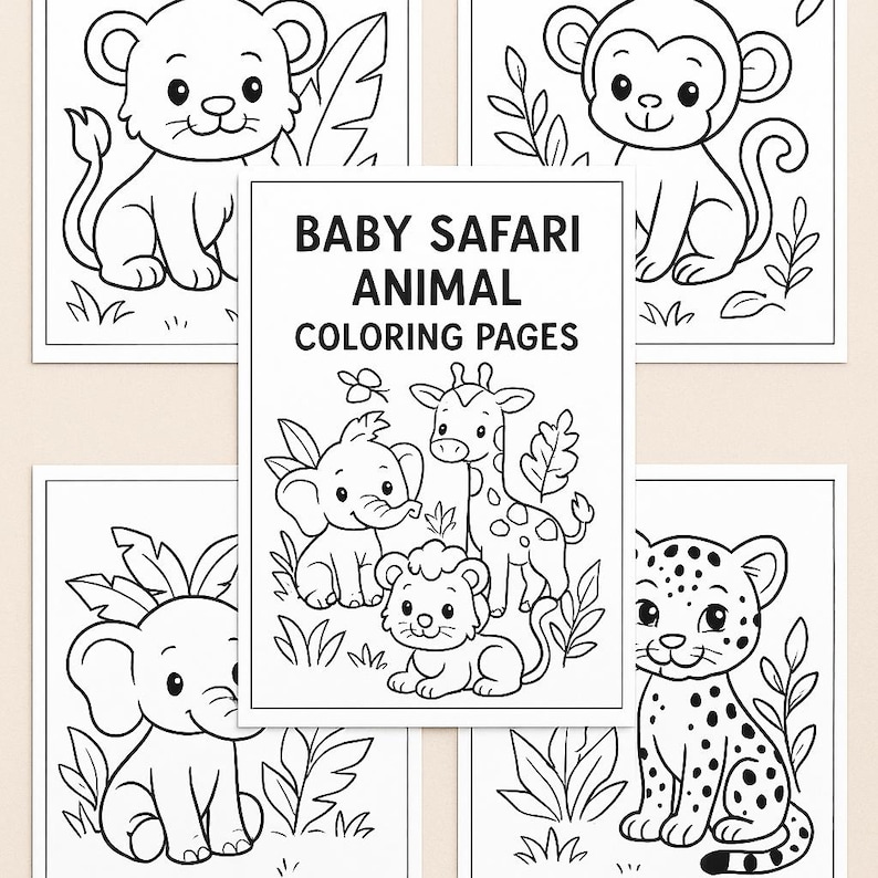 Baby Safari Animal Coloring Pages, Baby Shower Coloring Pages, Kids ...