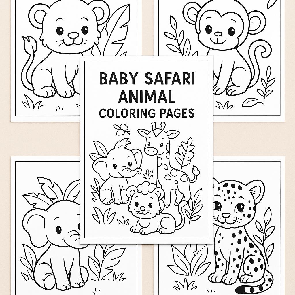 Baby Safari Animal Coloring Pages, Baby Shower Coloring Pages, Kids ...