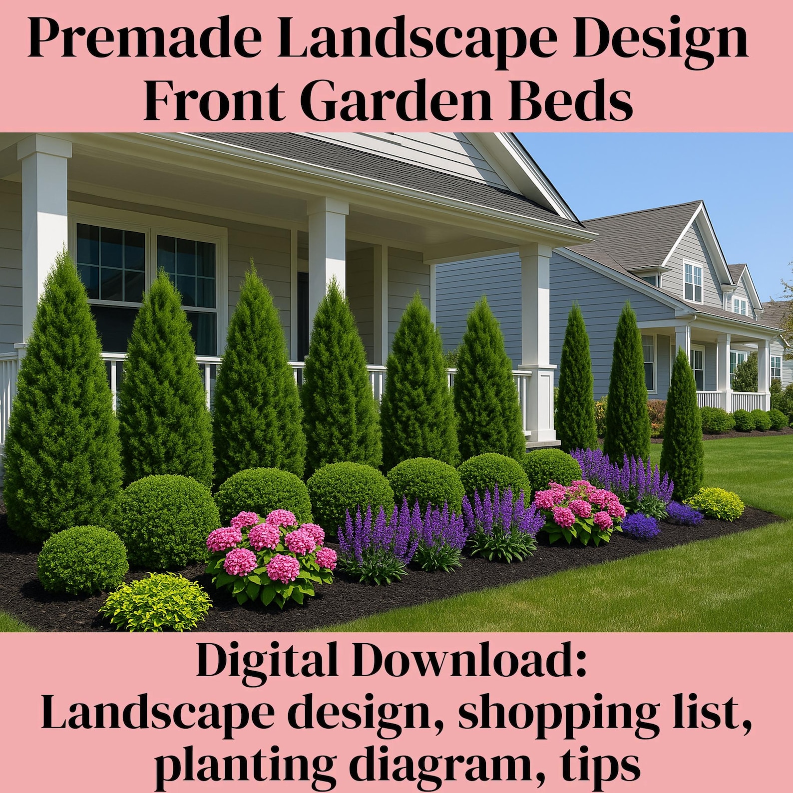 Ready to Use Premade Landscape Design, Front Landscape Zone 5-9 Curb ...